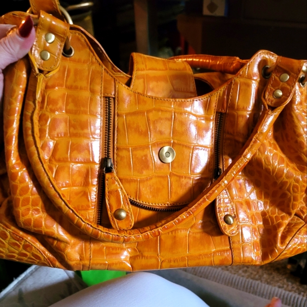 Michael Rome Croc Embossed Leather Hobo Bag - Gem